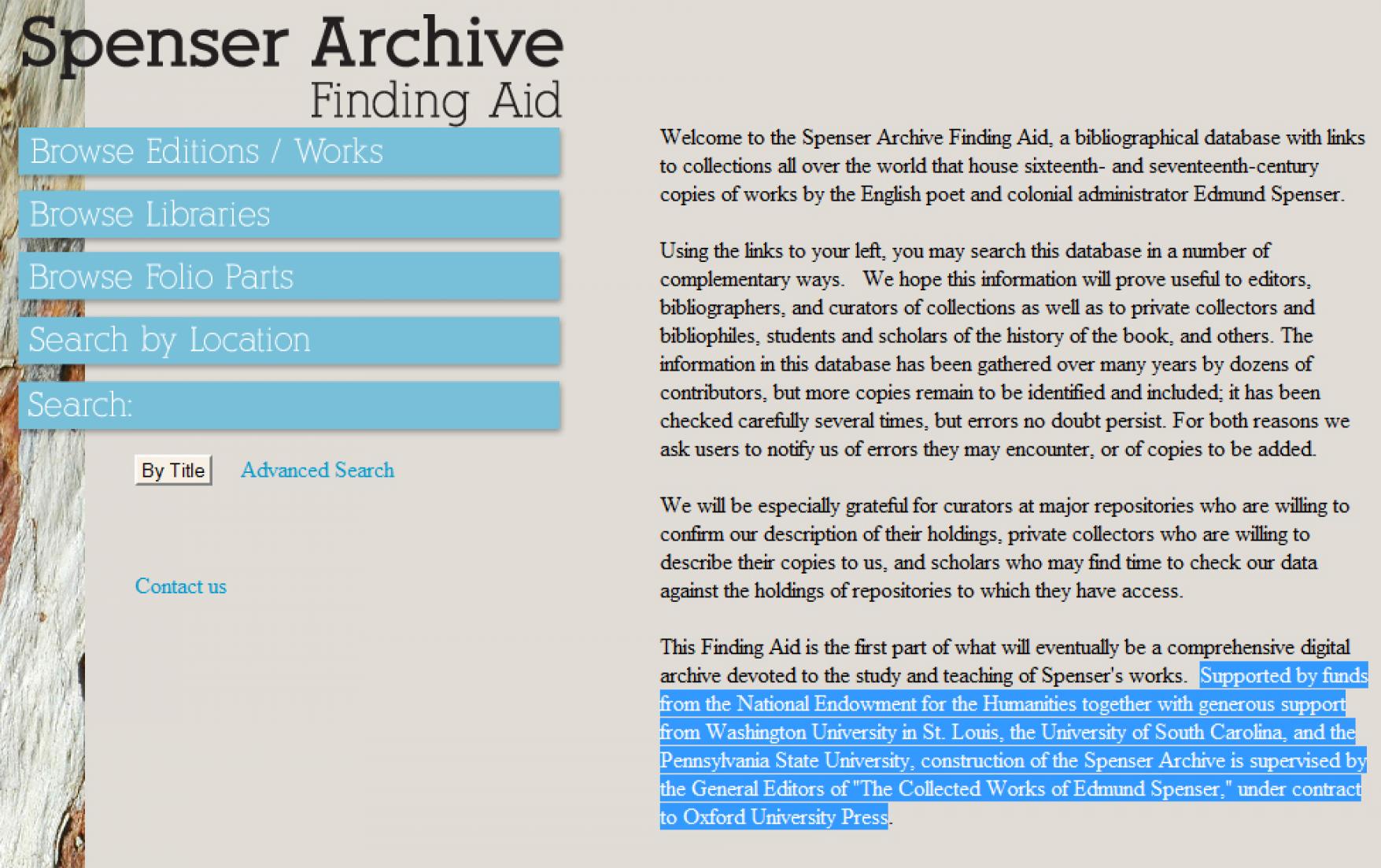 Digital Finding Aid for Early Copies of Edmund Spenser's Works | Ligue ...